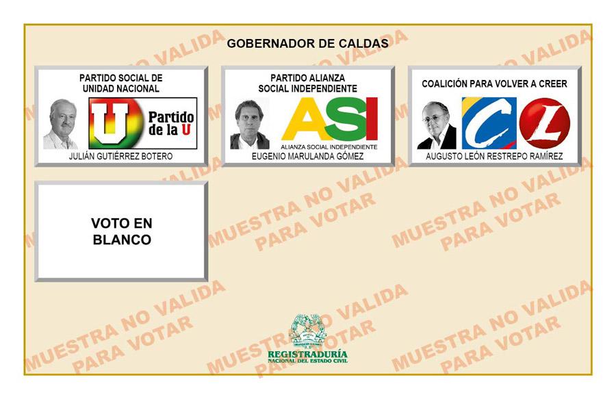 Esta es la tarjeta electoral para las elecciones de gobernador en Caldas